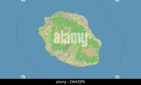 Reunion outlined on a topographic, OSM Germany style map Stock Photo ...