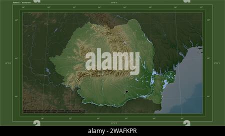 Romania highlighted on a Pale colored elevation map with lakes and ...