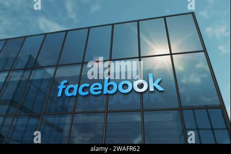 Menlo Park, USA, January 3, 2024: Facebook headquarters glass building ...
