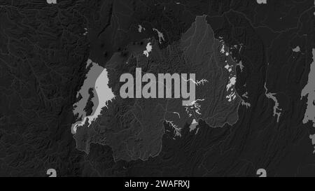 Rwanda highlighted on a Grayscale elevation map with lakes and rivers ...