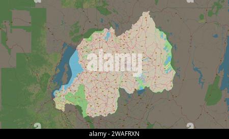 Rwanda highlighted on a topographic, OSM standard style map Stock Photo ...