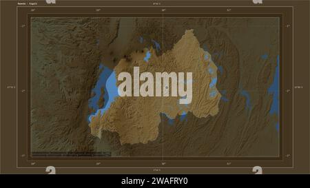 Rwanda outlined on a Colored elevation map with lakes and rivers Stock ...