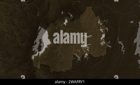 Rwanda highlighted on a Colored elevation map with lakes and rivers ...