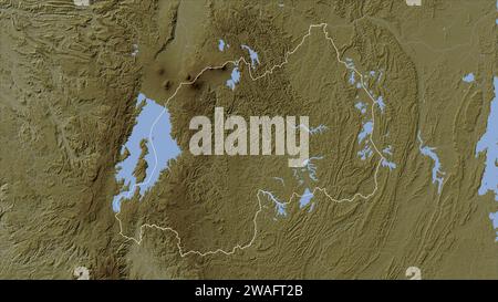 Rwanda outlined on a Colored elevation map with lakes and rivers Stock ...