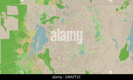 Rwanda outlined on a topographic, OSM Humanitarian style map Stock ...