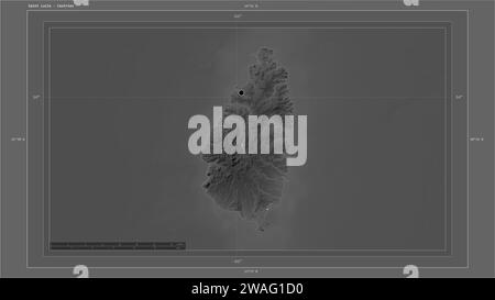 Saint Lucia outlined on a Grayscale elevation map with lakes and rivers ...