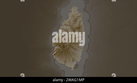 Saint Lucia highlighted on a Colored elevation map with lakes and ...