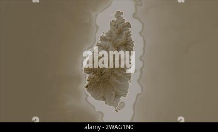 Saint Lucia outlined on a Colored elevation map with lakes and rivers ...