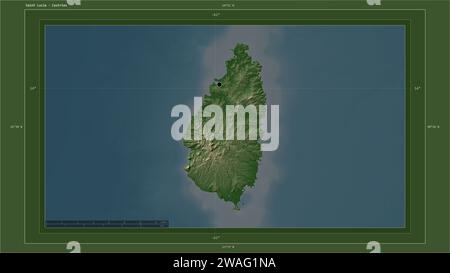 Saint Lucia highlighted on a Pale colored elevation map with lakes and ...