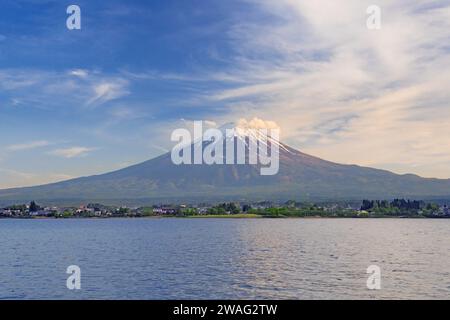 Mount Fuji in spring, active stratovolcano showing volcanic cone seen ...