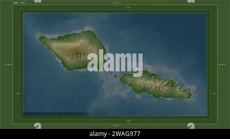 Samoa highlighted on a Pale colored elevation map with lakes and rivers ...