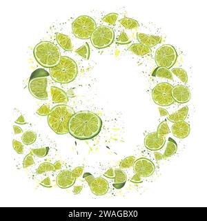 Swirl of lime slices in circular spiral. Ripe citrus fruits on ...