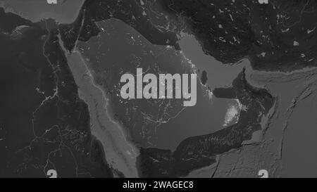 Saudi Arabia highlighted on a Grayscale elevation map with lakes and ...