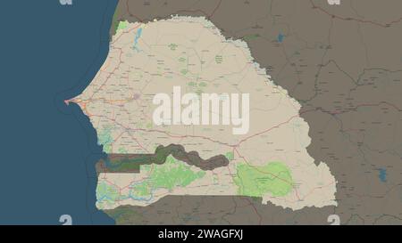 Senegal highlighted on a topographic, OSM France style map Stock Photo ...