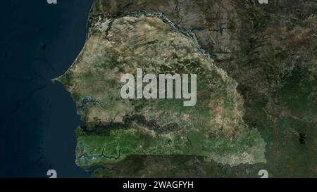 Senegal highlighted on a high resolution satellite map map with the country's capital point ...