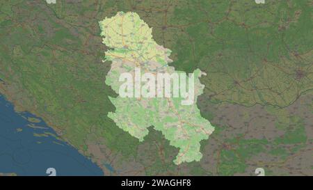 Serbia highlighted on a topographic, OSM Humanitarian style map map ...