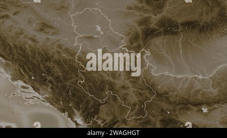 Serbia outlined on a Colored elevation map with lakes and rivers Stock ...