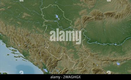 Serbia outlined on a Colored elevation map with lakes and rivers Stock ...