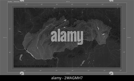 Slovakia highlighted on a Grayscale elevation map with lakes and rivers ...