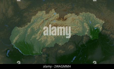 Slovakia highlighted on a Colored elevation map with lakes and rivers ...