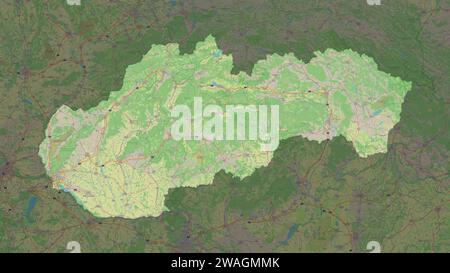 Slovakia highlighted on a topographic, OSM Humanitarian style map map ...