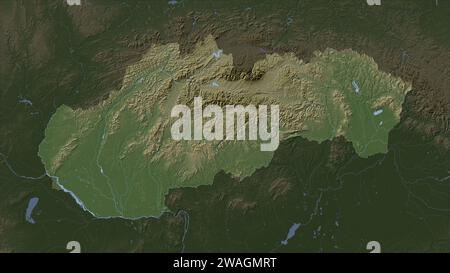 Slovakia highlighted on a Pale colored elevation map with lakes and ...