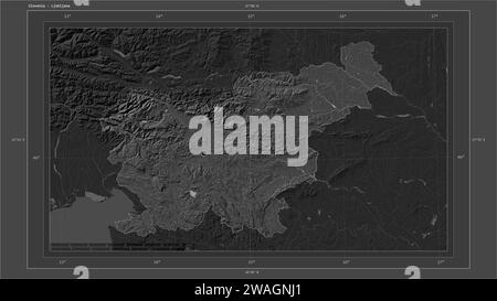 Slovenia outlined on a Bilevel elevation map with lakes and rivers ...