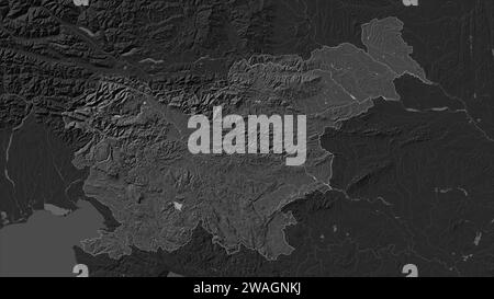 Slovenia highlighted on a Bilevel elevation map with lakes and rivers ...