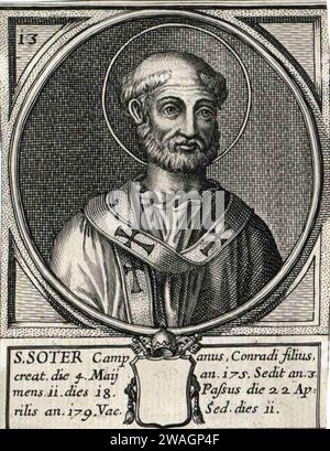 A 17th Century illustration of Pope Soter, who was pontiff from AD166 ...