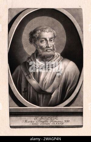 A 17th Century illustration of Pope Soter, who was pontiff from AD166 ...