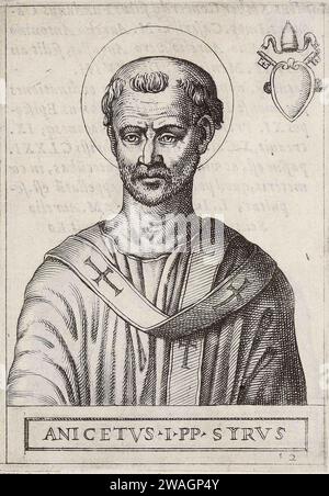 A 1580 illustration of Pope Anicetus, who was pontiff from AD155 to ...