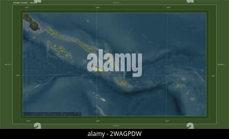 Solomon Islands outlined on a Pale colored elevation map with lakes and ...