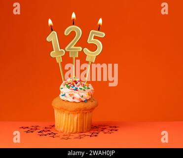 Birthday card with candle number 125 - purple background Stock Photo ...