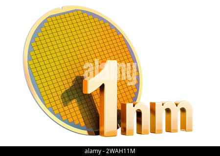 Silicon Wafer with Processor Cores, 7 nm size. 3D rendering isolated on ...