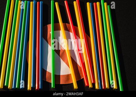 colorful plastic straws on probibition sign Stock Photo - Alamy