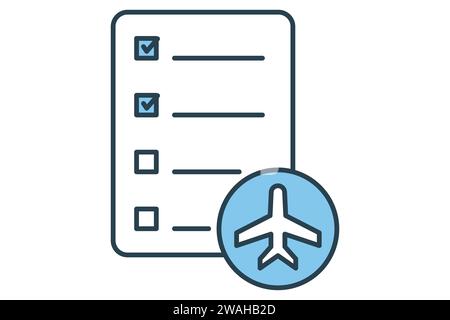 travel itinerary icon. checkmark with airplane. icon related to travel ...