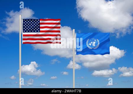 The flag of the USA and the UNO, Studio Stock Photo - Alamy