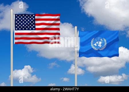 The flag of the USA and the UNO, Studio Stock Photo - Alamy