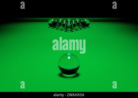 Glass billiard balls at the starting playing position Stock Photo - Alamy