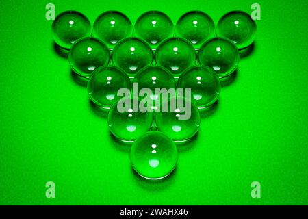 Glass billiard balls at the starting playing position Stock Photo - Alamy