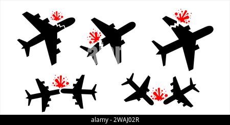 Vector Plane crash accident silhouette illustration icon set silhouette ...