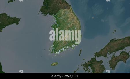 South Korea highlighted on a Pale colored elevation map with lakes and ...