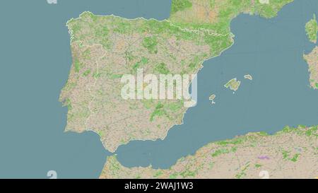 Spain outlined on a topographic, OSM standard style map Stock Photo - Alamy