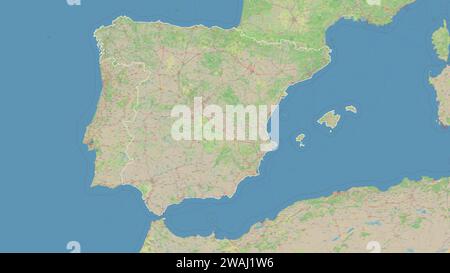 Spain outlined on a topographic, OSM France style map Stock Photo - Alamy