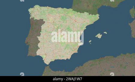 Spain highlighted on a topographic, OSM Germany style map map with the ...
