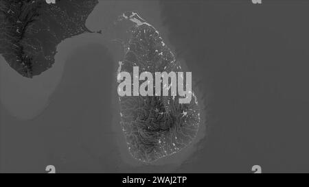 Sri Lanka highlighted on a Grayscale elevation map with lakes and ...