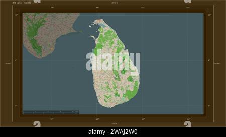 Sri Lanka highlighted on a topographic, OSM standard style map map with ...