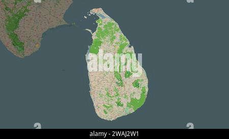 Sri Lanka highlighted on a topographic, OSM standard style map map with ...