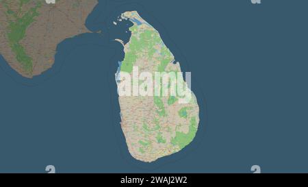 Sri Lanka highlighted on a topographic, OSM standard style map map with ...