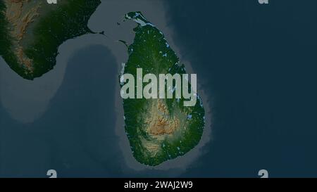 Sri Lanka highlighted on a Colored elevation map with lakes and rivers ...